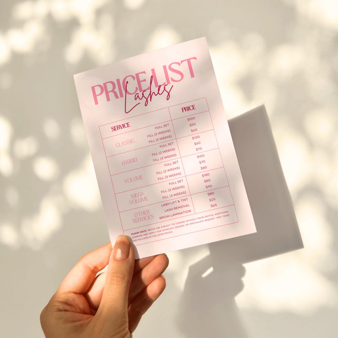 Lash Price List Template for Lash Techs Editable Canva Price Sheet ...