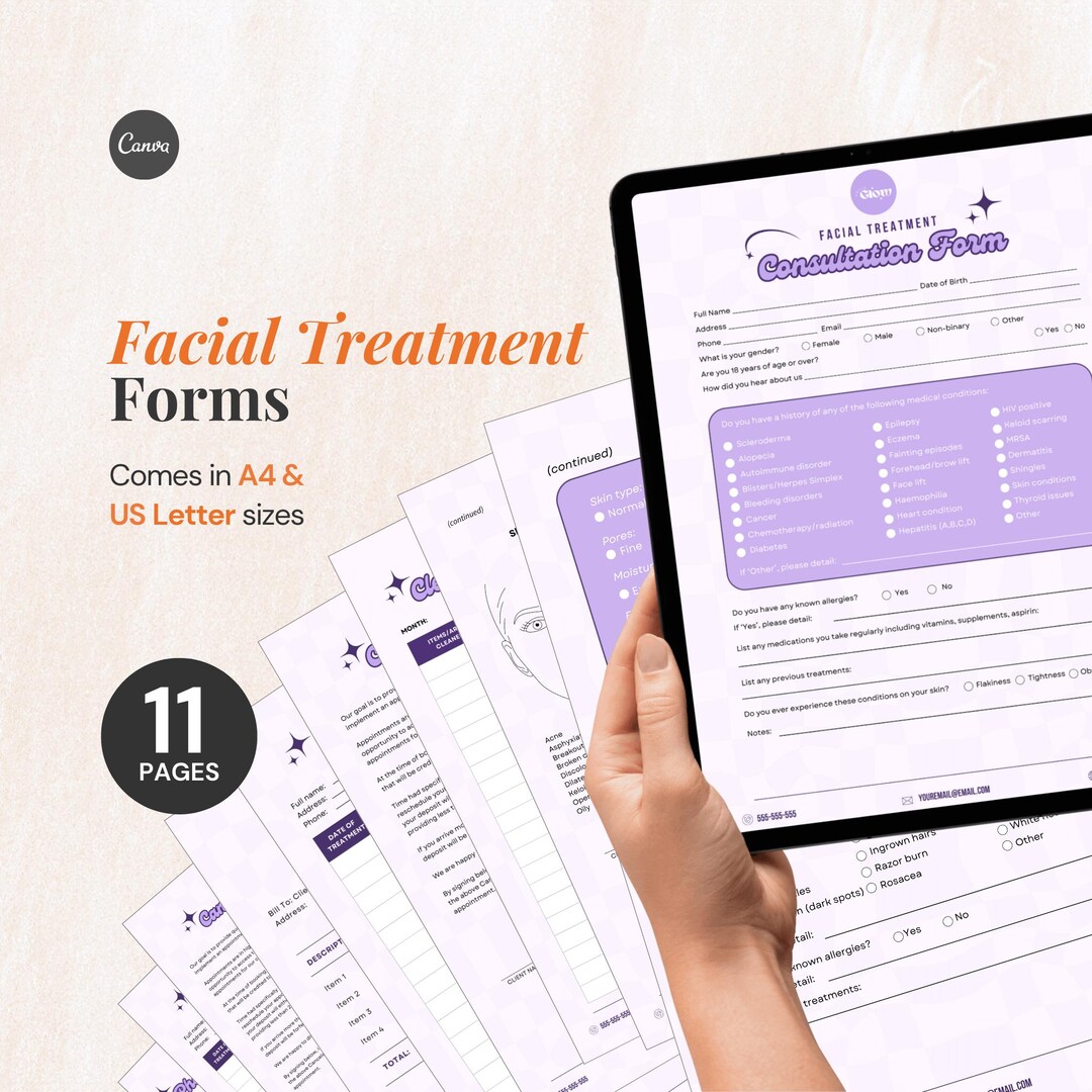 Facial Treatment Intake Forms Template Esthetician Consultation Form ...