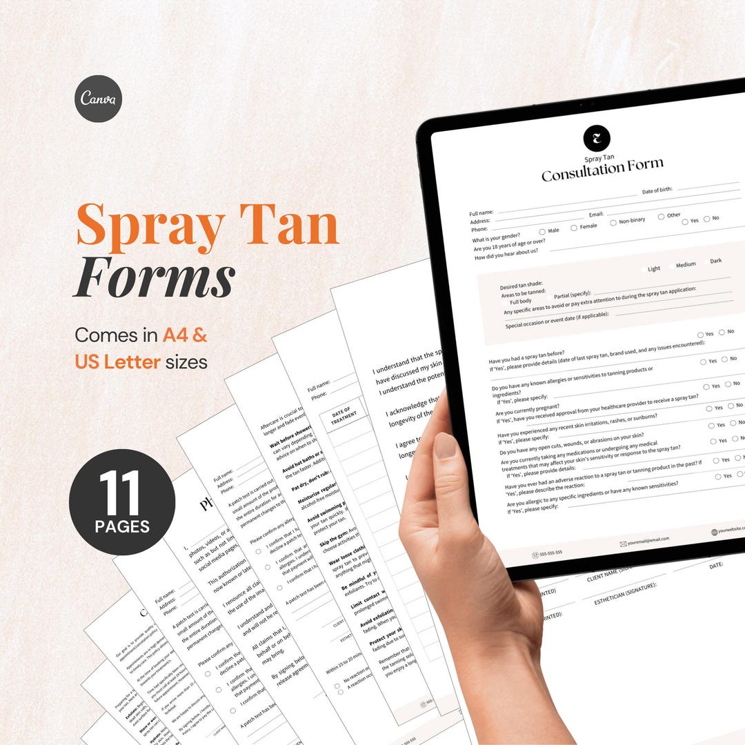 Spray Tan Forms Editable Canva Sunless Tanning Consultation Tanning ...