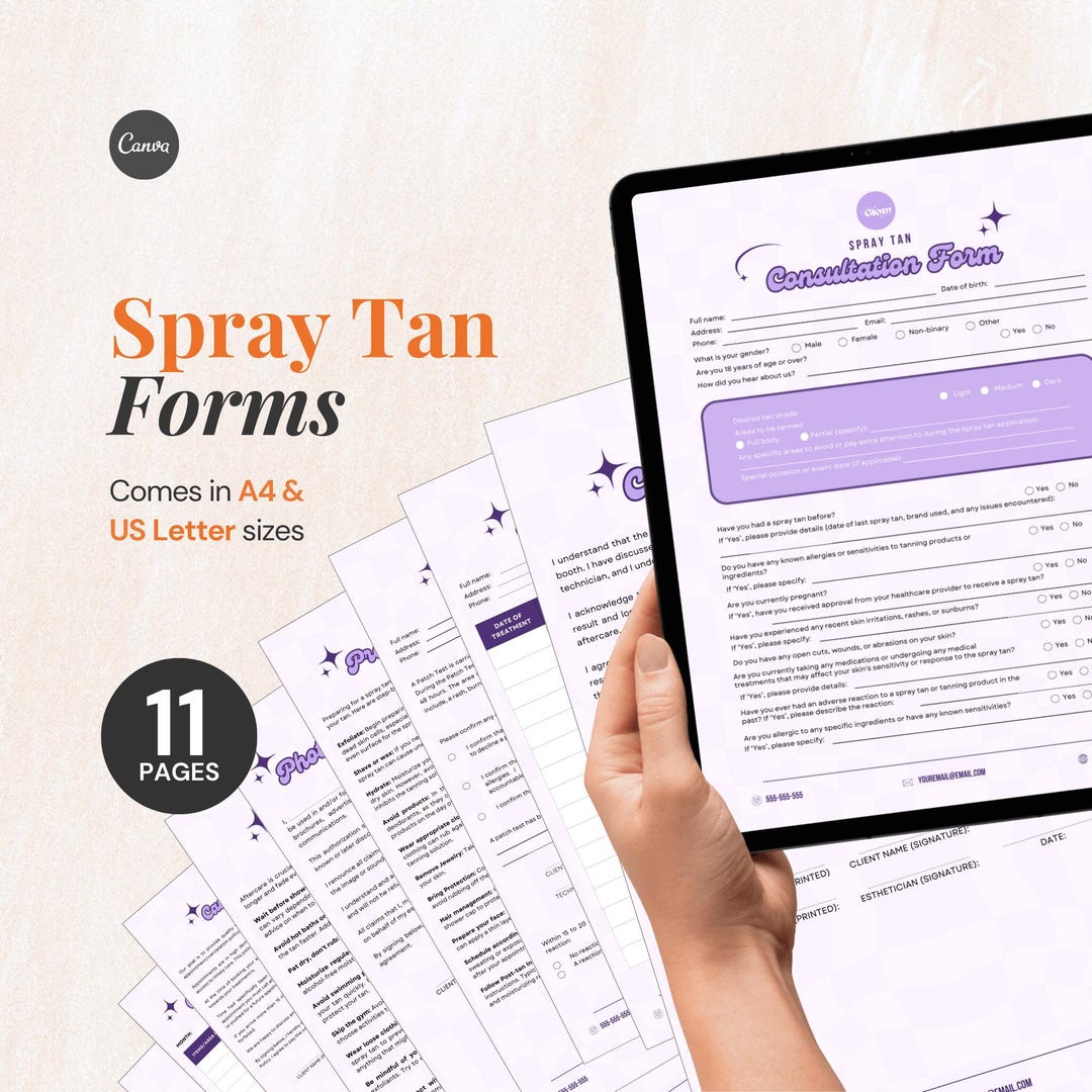 Spray Tan Forms Tanning Salon Business Form Bundle Sunless Tanning ...