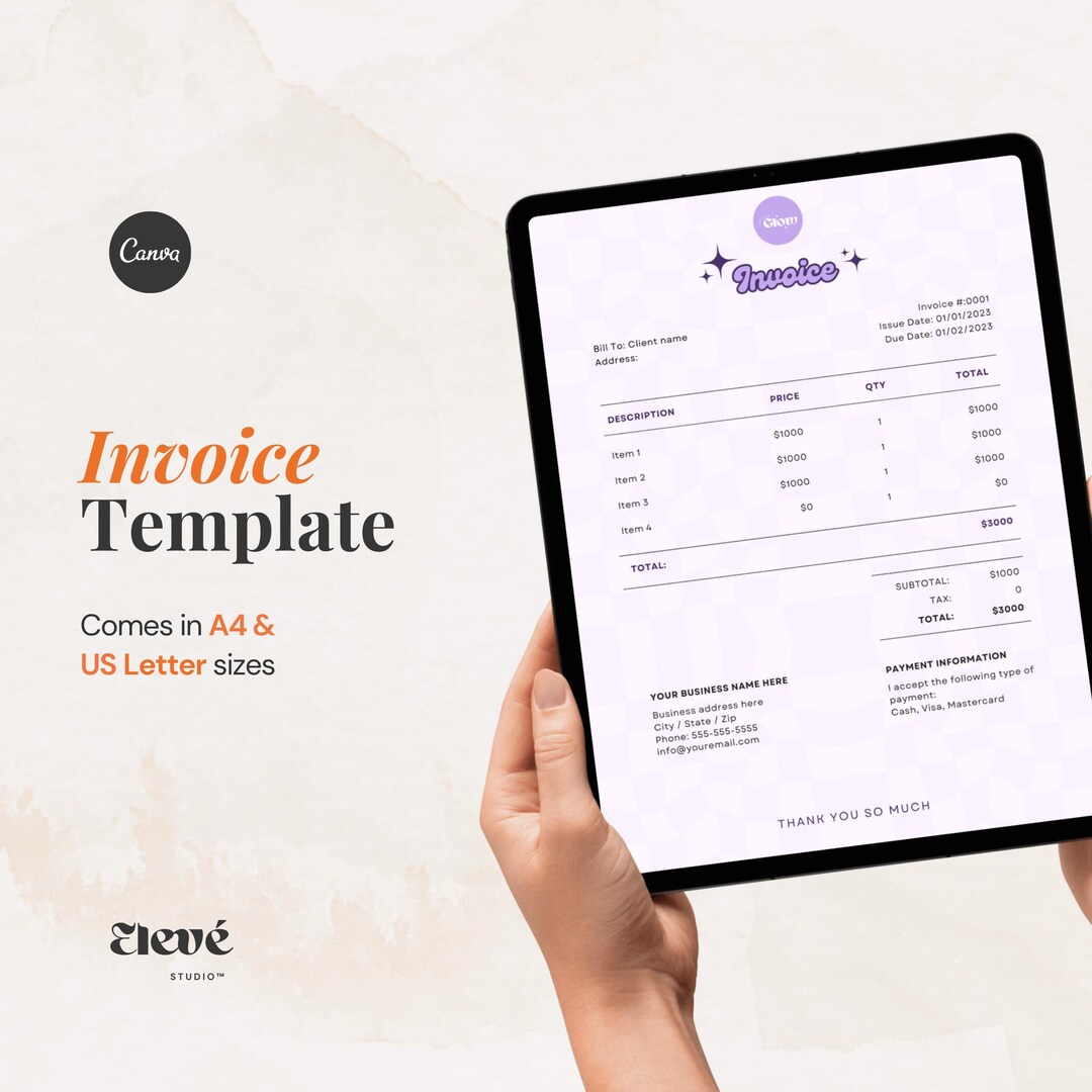 Invoice Form Canva Template Small Business Service Billing Template ...