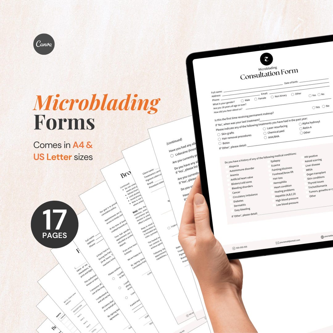 Microblading Forms Editable Consultation Consent Client Intake Beauty ...
