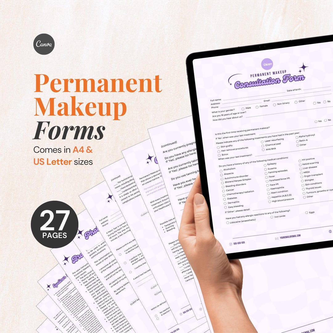 Permanent Makeup Consent Forms PMU Forms Editable Canva Microblading ...