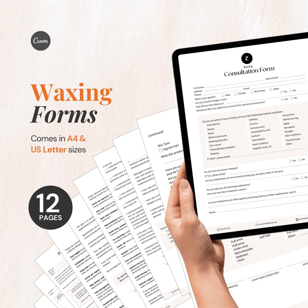 Waxing Consultation Forms Editable Waxing Consent Form Client Record ...