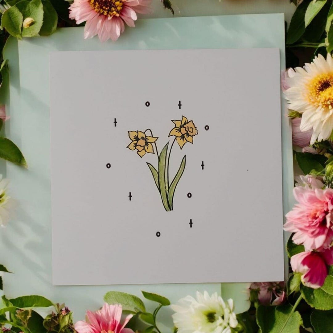 Hand-drawn Daffodil Greeting Card – Spring Floral Design – Unique ...