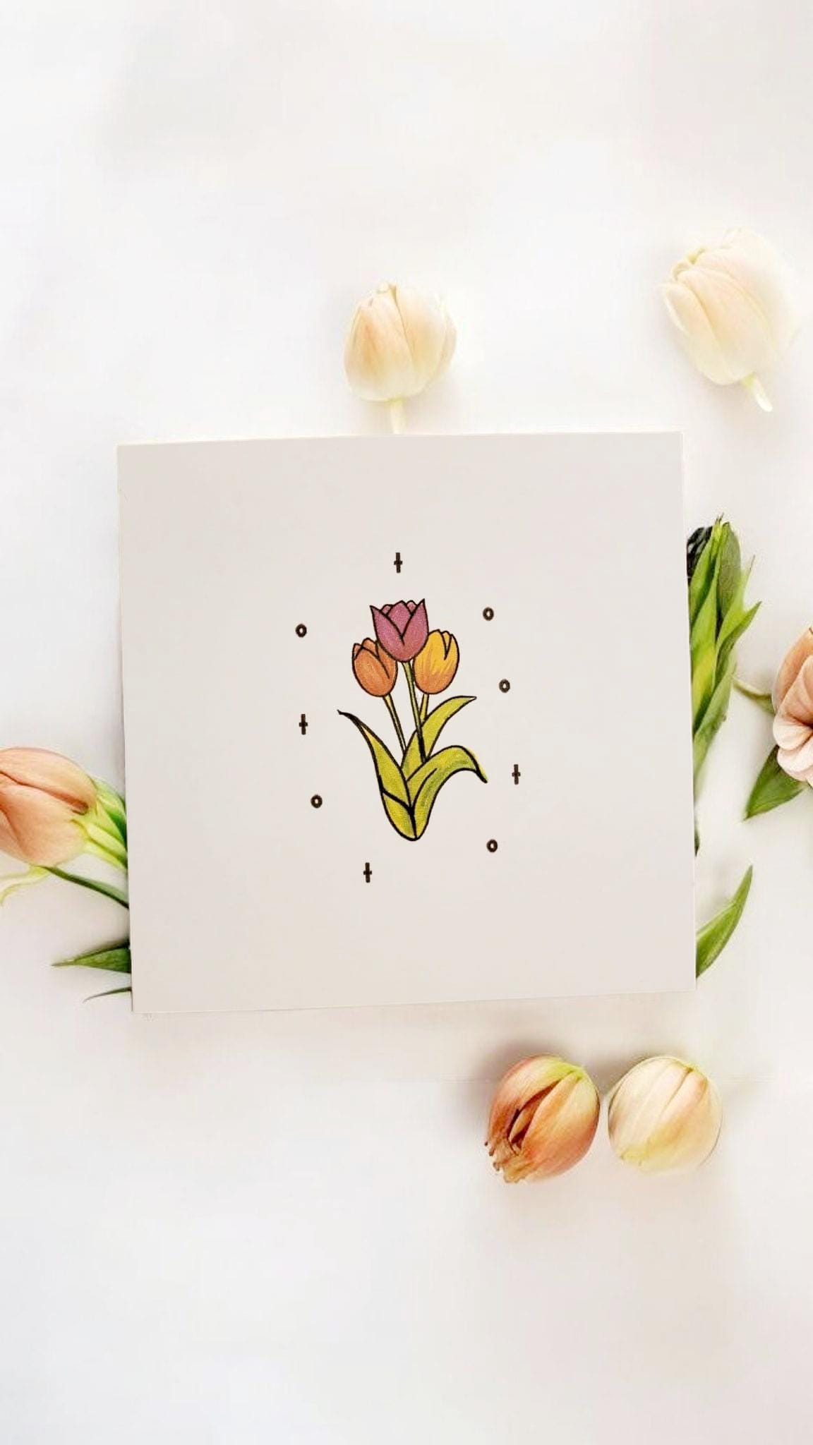 Hand-drawn Tulip Greeting Card – Cute Minimalist Floral Design – Unique ...