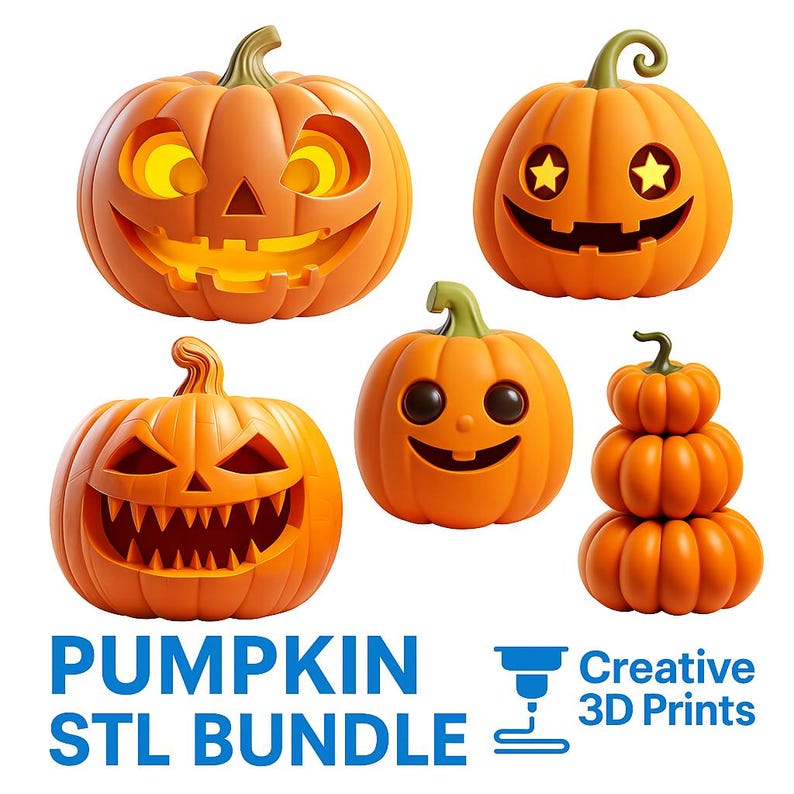 Halloween Pumpkin STL Bundle – 5 Unique 3D Printable Models | Cute ...
