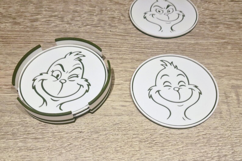Cheeky Grinch Coaster Set With Holder – 4 Christmas Drink Coasters ...