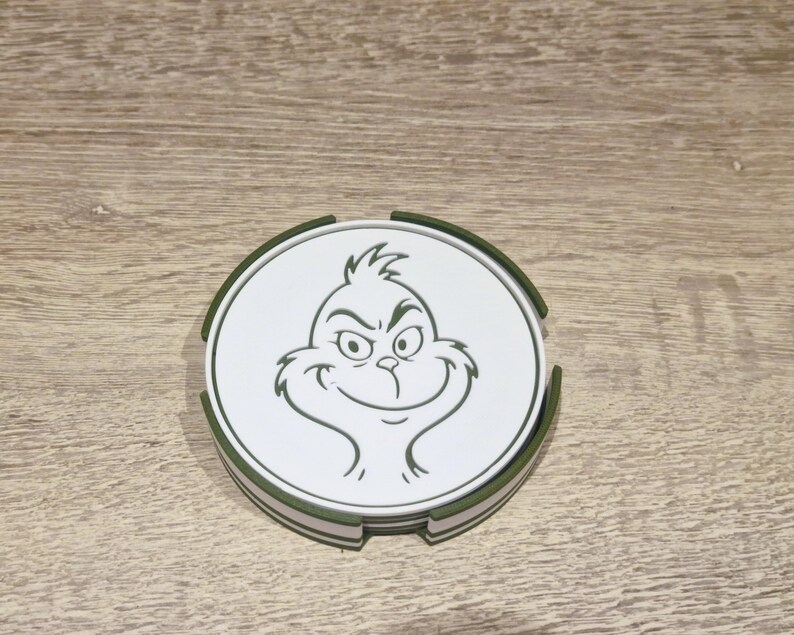 Cheeky Grinch Coaster Set With Holder – 4 Christmas Drink Coasters ...