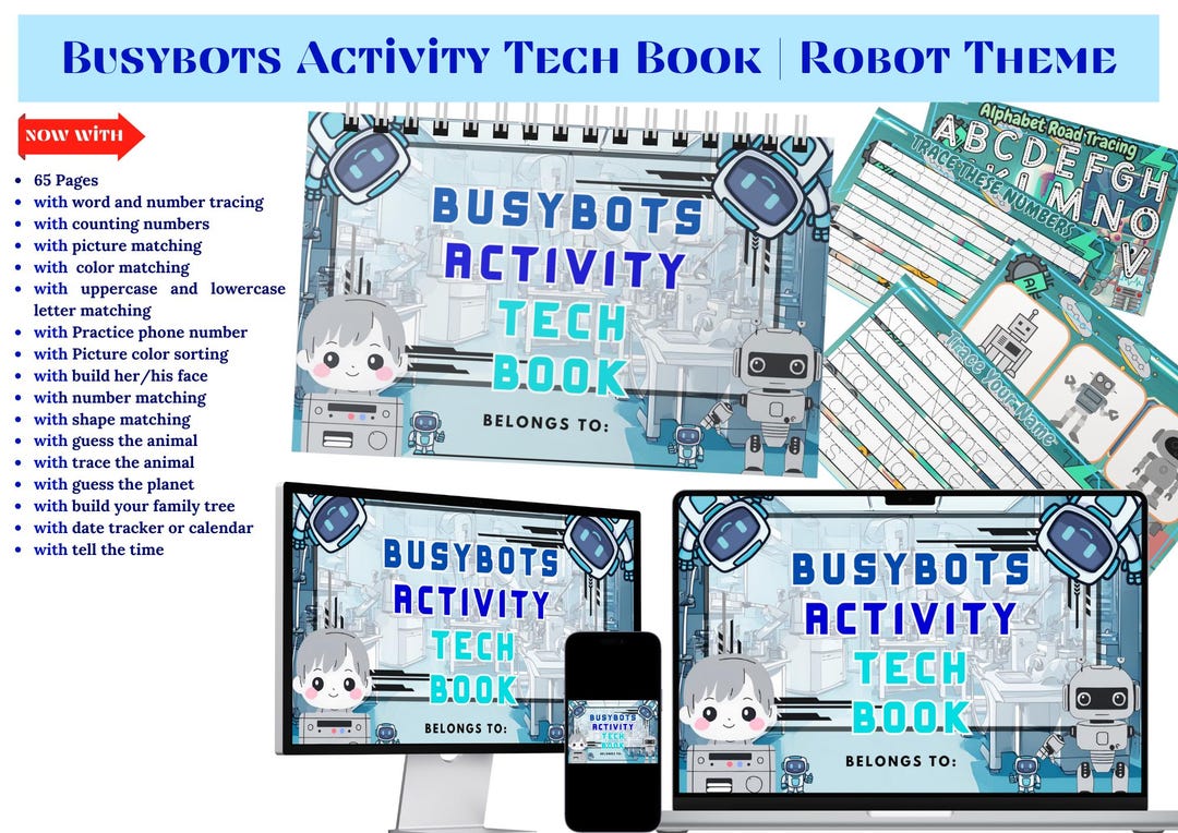 Robot Activity Book for Kids | STEM Tech Busybots Printable Workbook ...