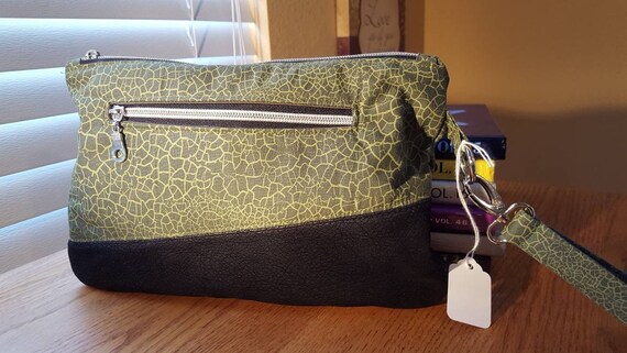 Carissa Clutch Purse Green Broken Brick Fabric With Black | Etsy