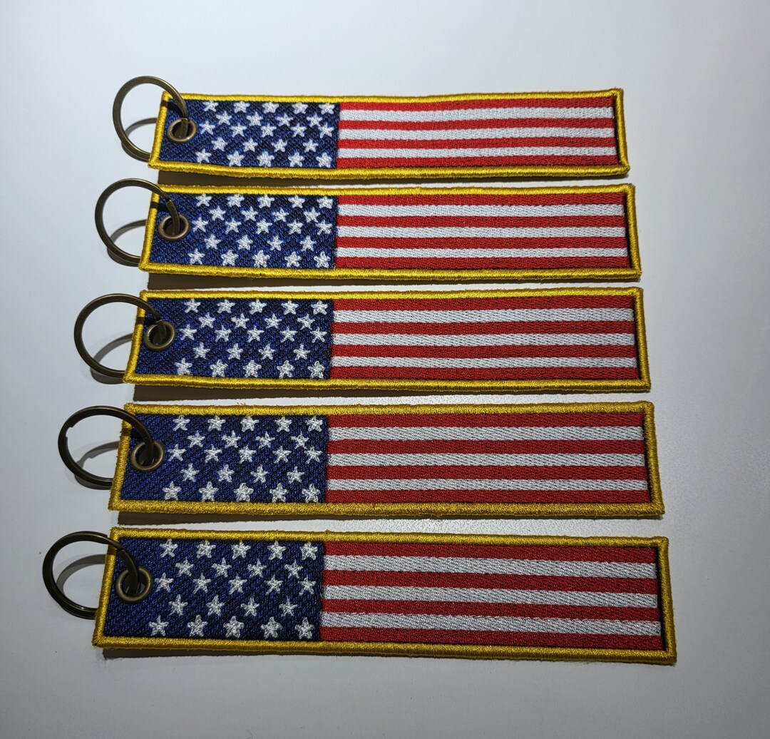 American Flag Key Tag, Keychain, Badge Holder, Custom Embroidery, Flat ...