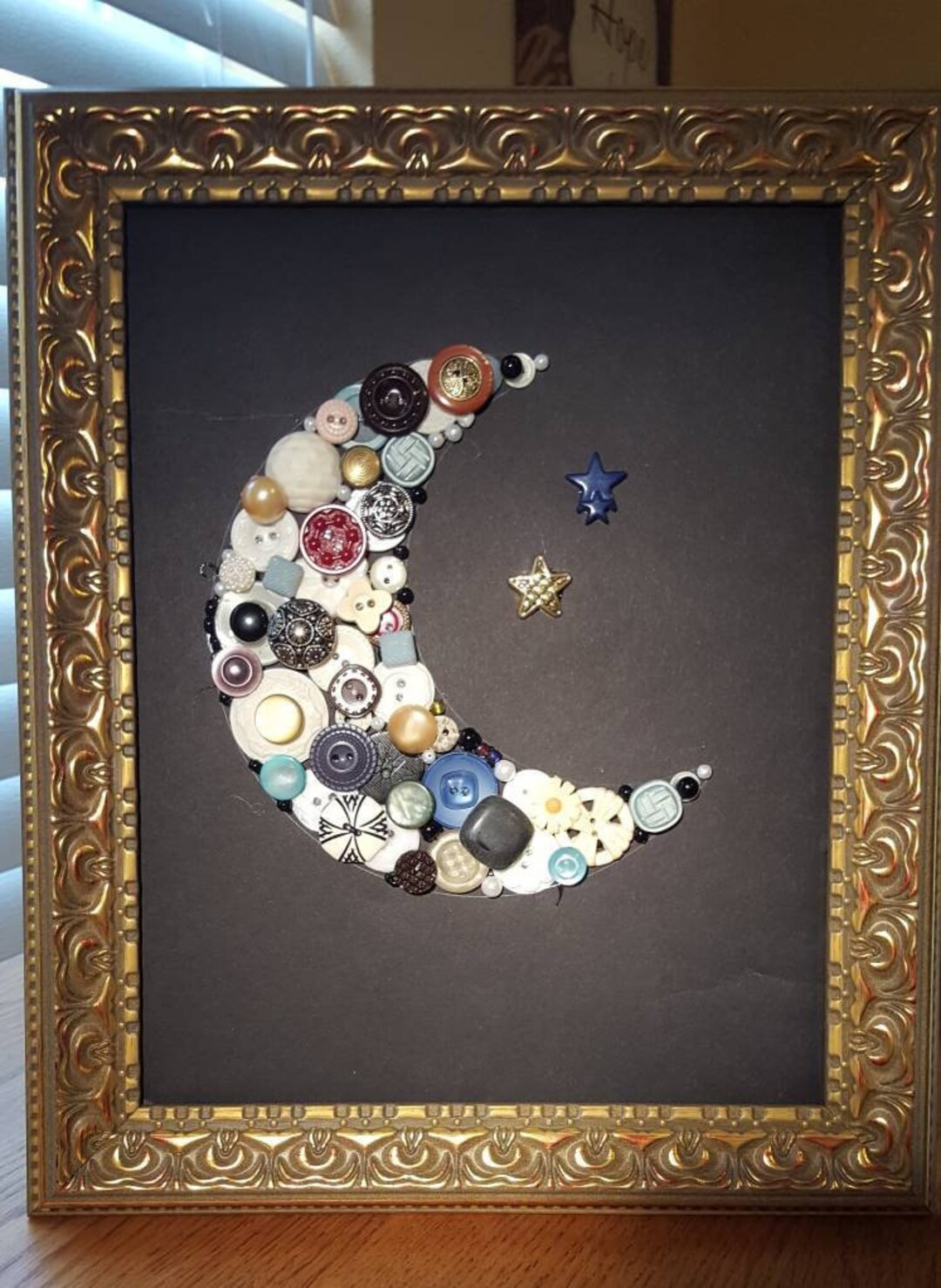 Dark Moon With Stars Button Art - Etsy