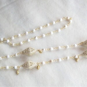 Long White and Beige Beaded Necklace With Unique Beads - Etsy