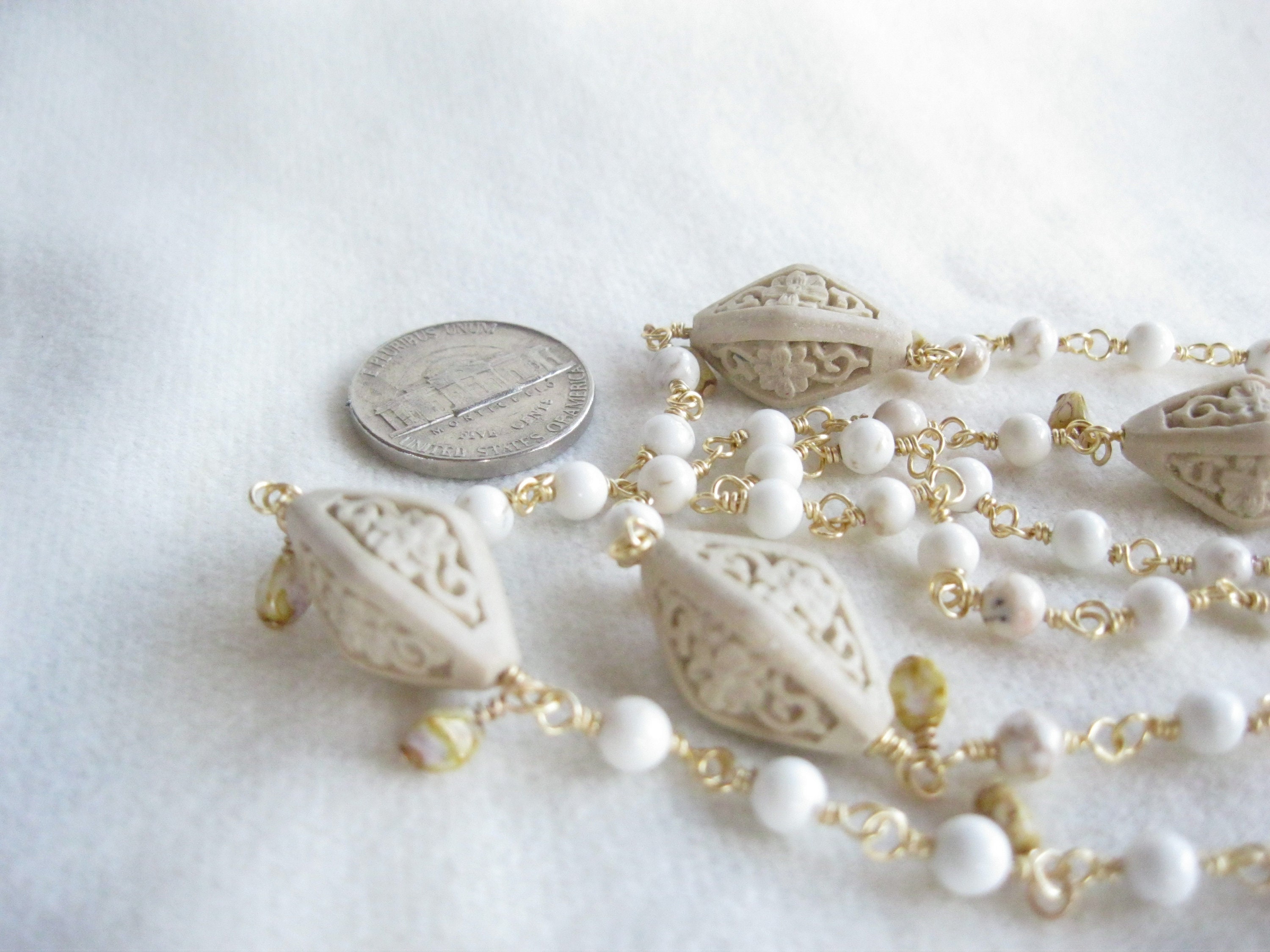 Long White and Beige Beaded Necklace With Unique Beads - Etsy