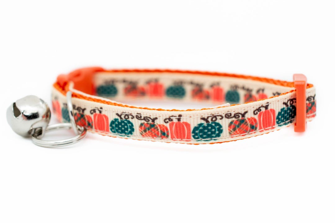 Teal Pumpkin Cat Collar - 3/8" Wide - Fall Cat Collar - Autumn Cat ...