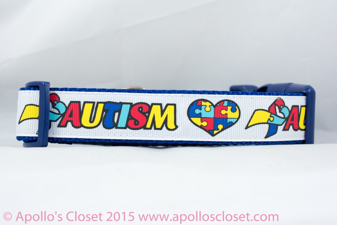 Autism Awareness Dog Collar, 1 Inch Wide, Buckle or Martingale, Puzzle ...