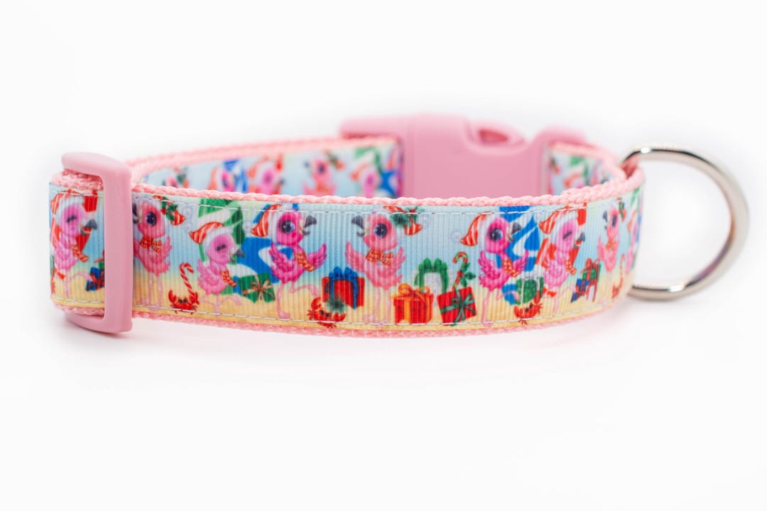 Flamingo Beach Holiday Dog Collar - 1 Inch Wide - Buckle or Martingale ...