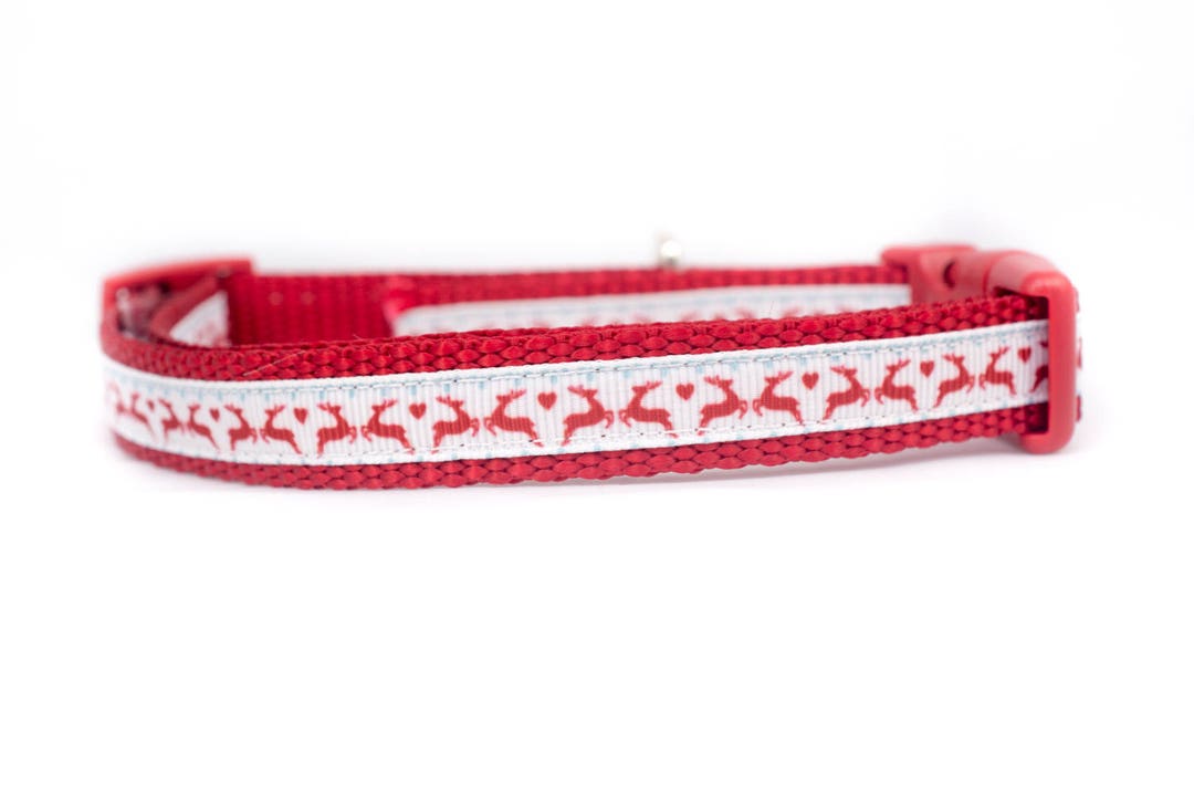 Red Reindeer Dog Collar - 5/8" or 3/4" Wide - Holiday Dog Collar ...