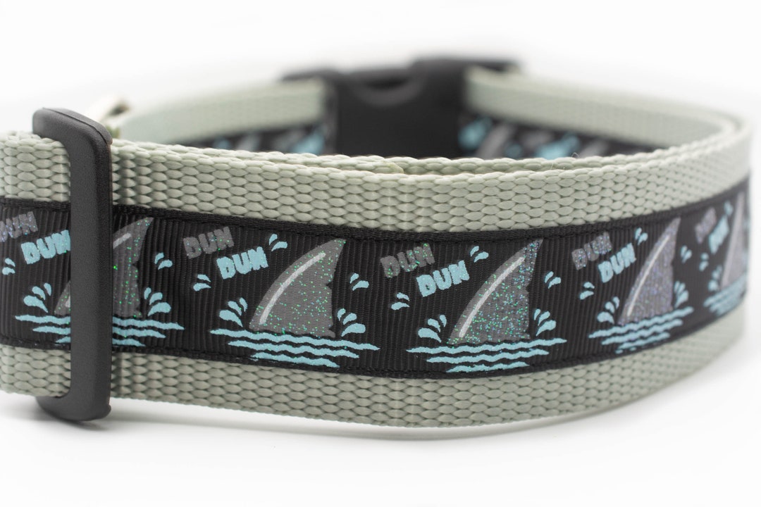 Dun Dun Shark Dog Collar - 1.5 Inch Wide - Buckle or Martingale Collar ...