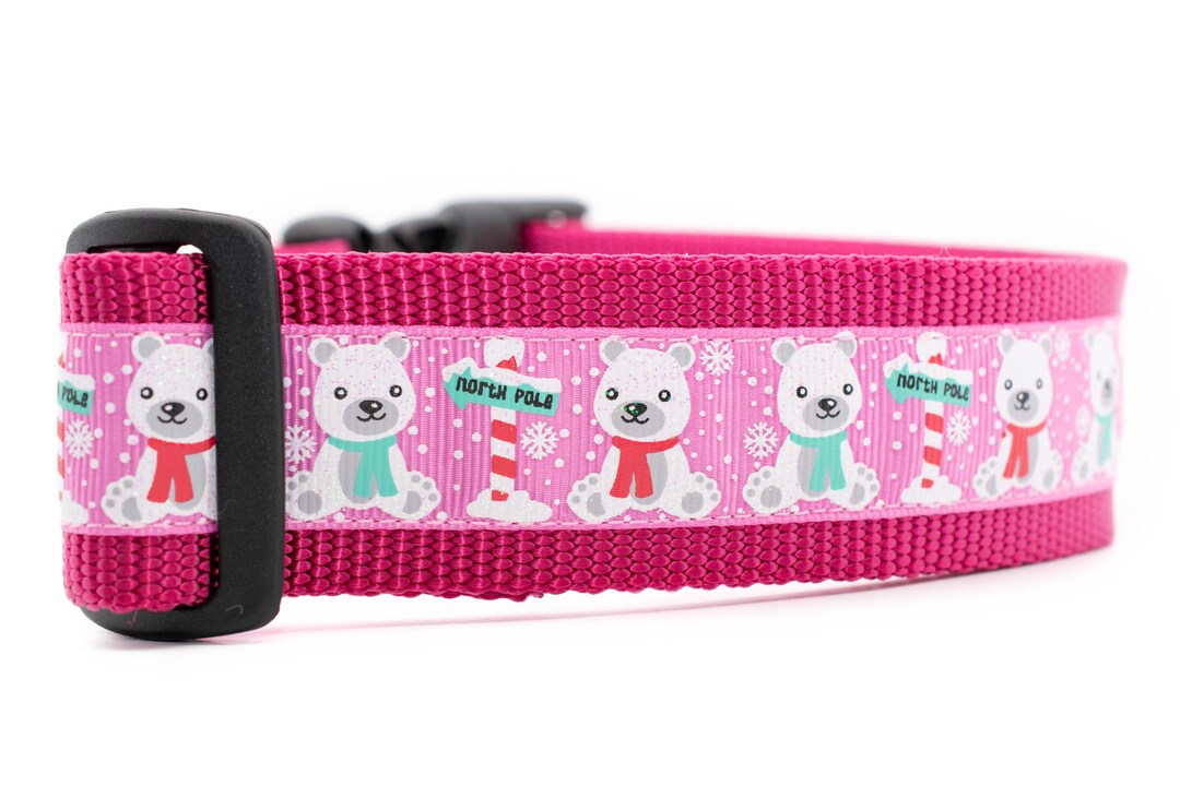 North Pole Polar Bear Dog Collar - 1.5 Inch Wide - Buckle or Martingale ...