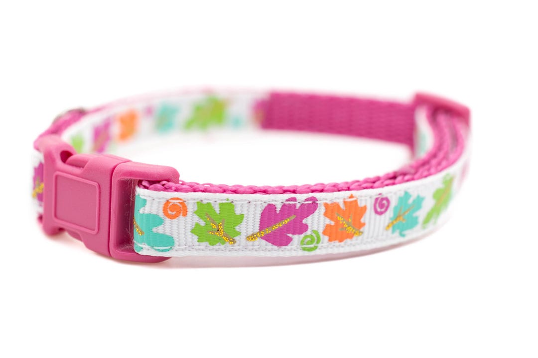 Pink Glitter Leaves Cat Collar - 3/8" Wide - Fall Cat Collar - Autumn ...