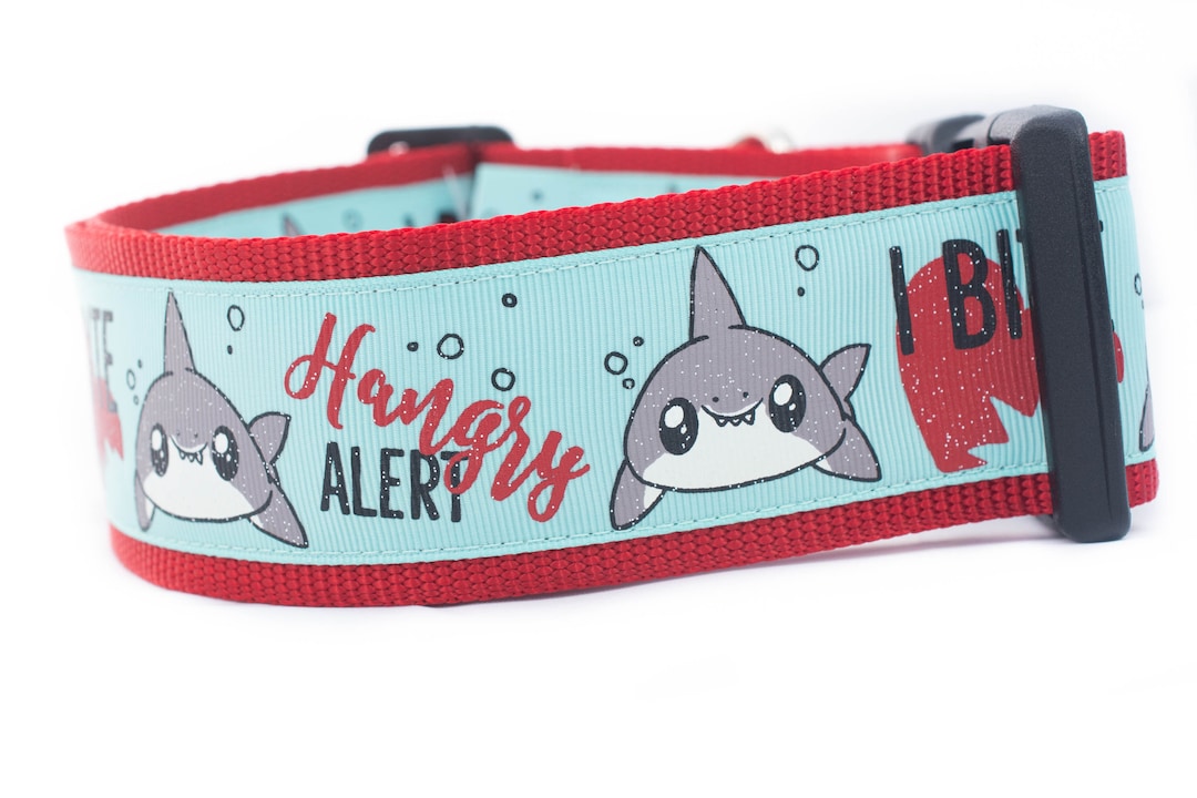 Shark Dog Collar - 2 Inch Wide - Buckle or Martingale Collar - Ocean ...