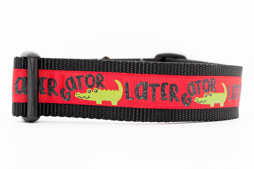 Red Lator Gator Dog Collar 1.5 Inch Wide Buckle or Martingale Cute Dog ...