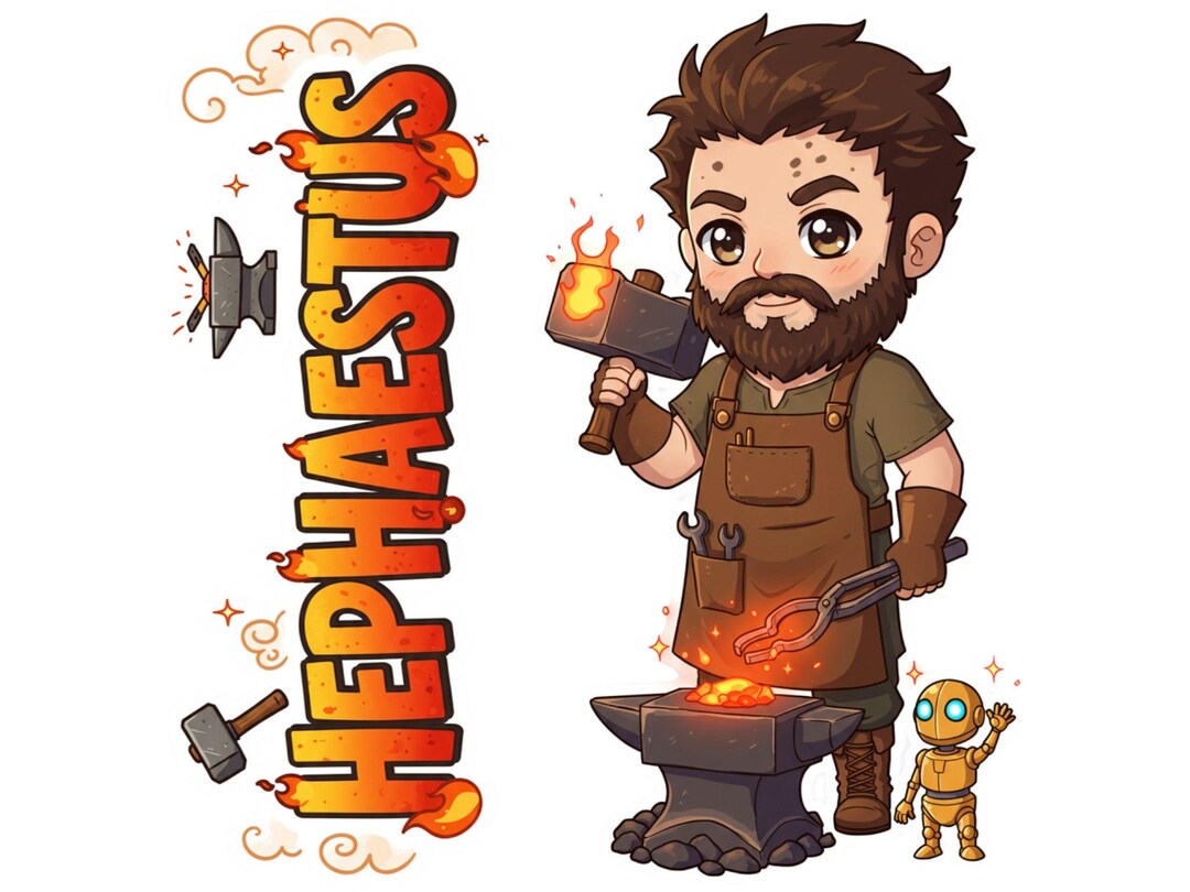 Hephaestus Sticker and Magnet – Klytotechnes Mythkins™ – Greek God of ...