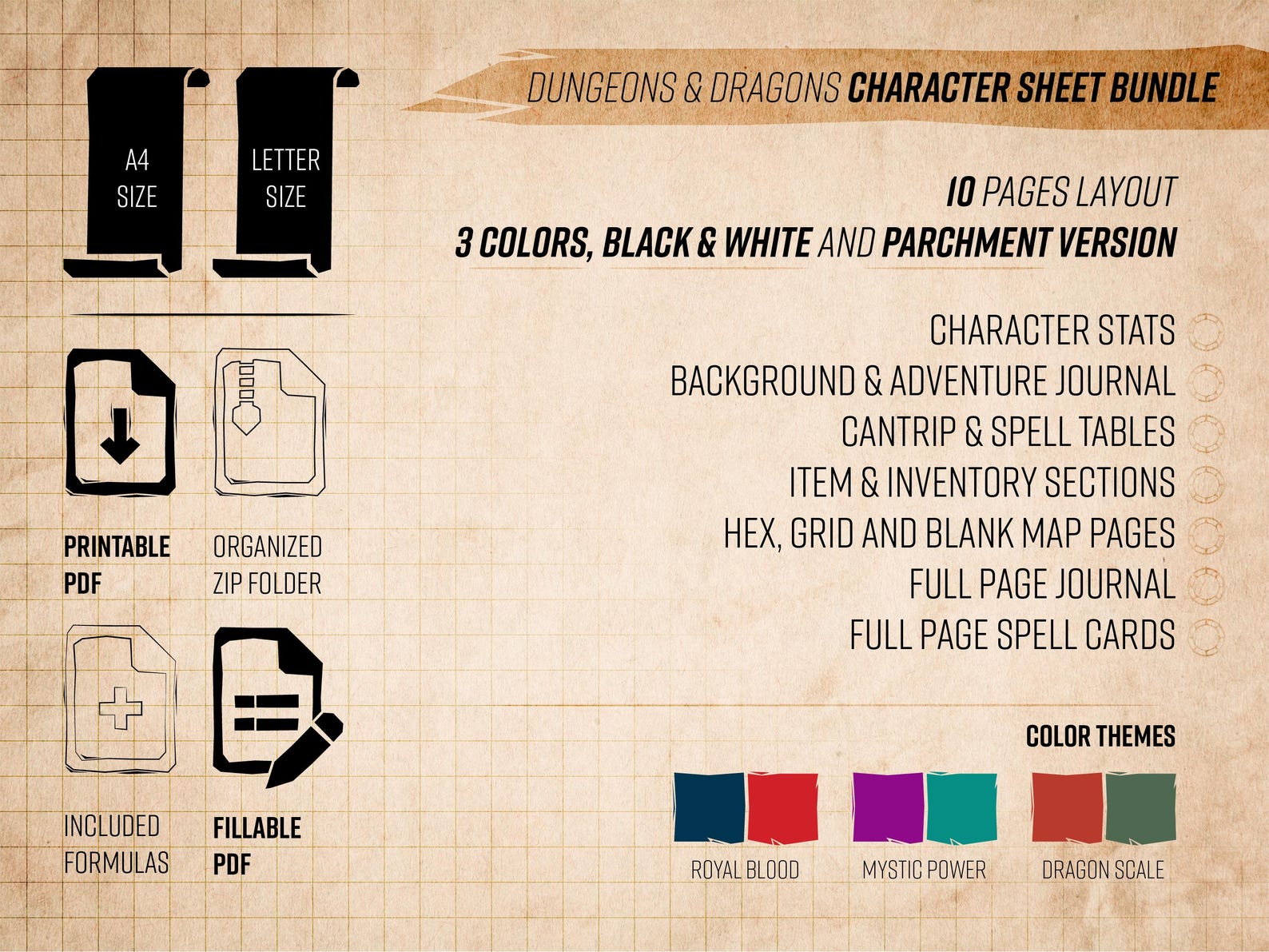 DND 5E Character Sheet Bundle | 10-pages Layout | Printable & Fillable ...