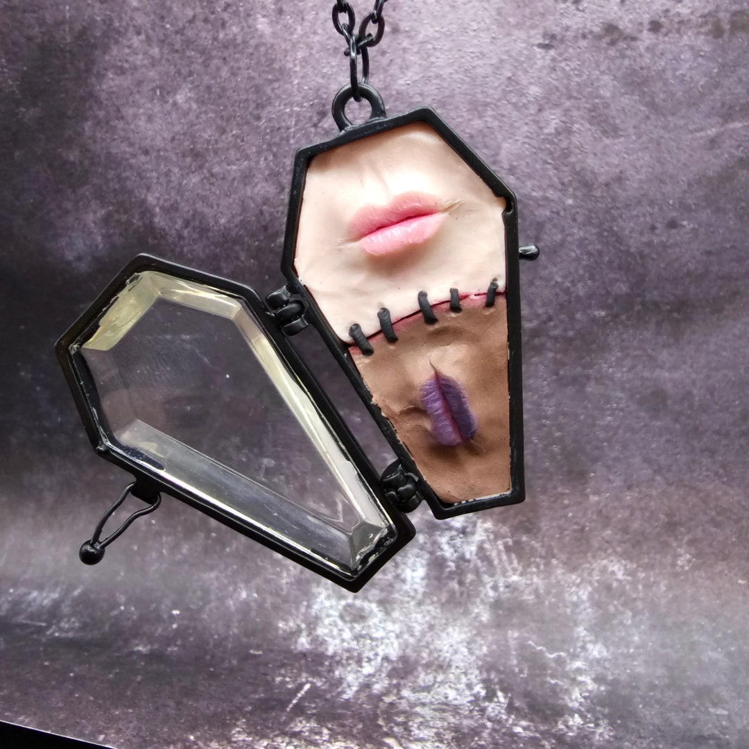 Metal and Glass Coffin Locket Necklace. Chainsaw Massacre. Eyeball ...