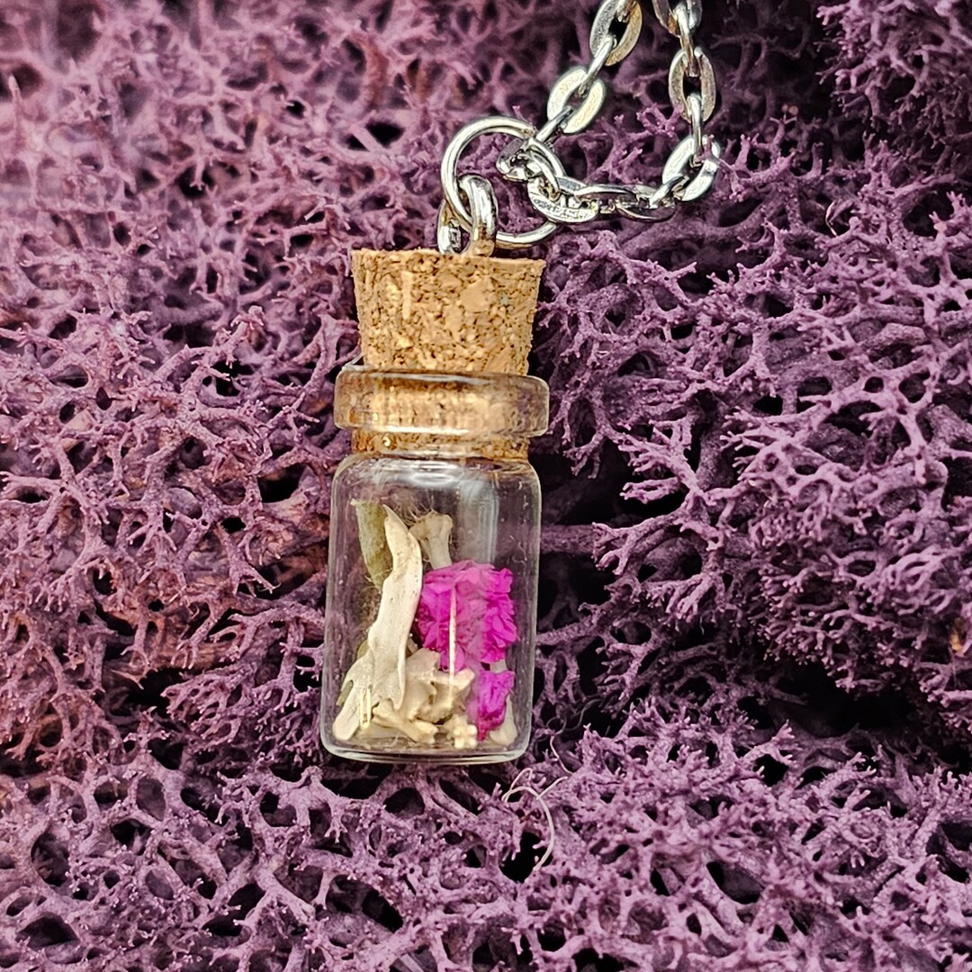 Bone and Nature in Tiny Wish Bottle Necklace. Vessel Jewelry. Skull ...