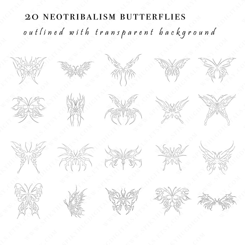 Neotribalism Butterfly Tattoo Set PNG PDF SVG Vector Set Transparent ...