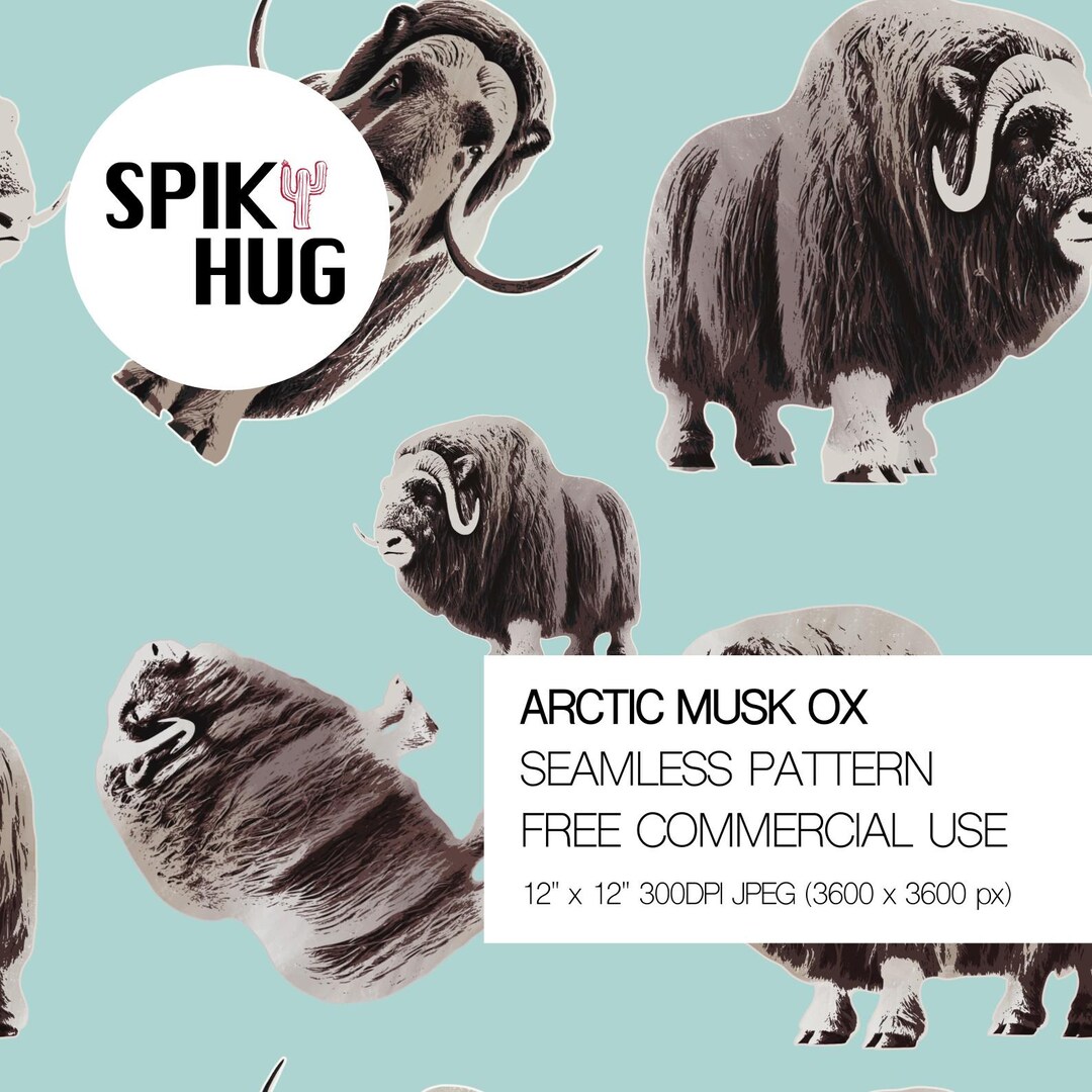 Winter Arctic Animal Musk Ox Seamless Pattern Repeat Print for Fabric ...