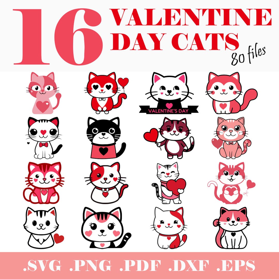 16 Valentine's Day Cats SVG Cute Vector Set 5 Formats Transparent ...