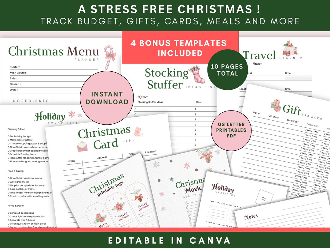 Christmas Planner: Gift Tags, Budget Tracker, To-do Lists (PDF) - Etsy