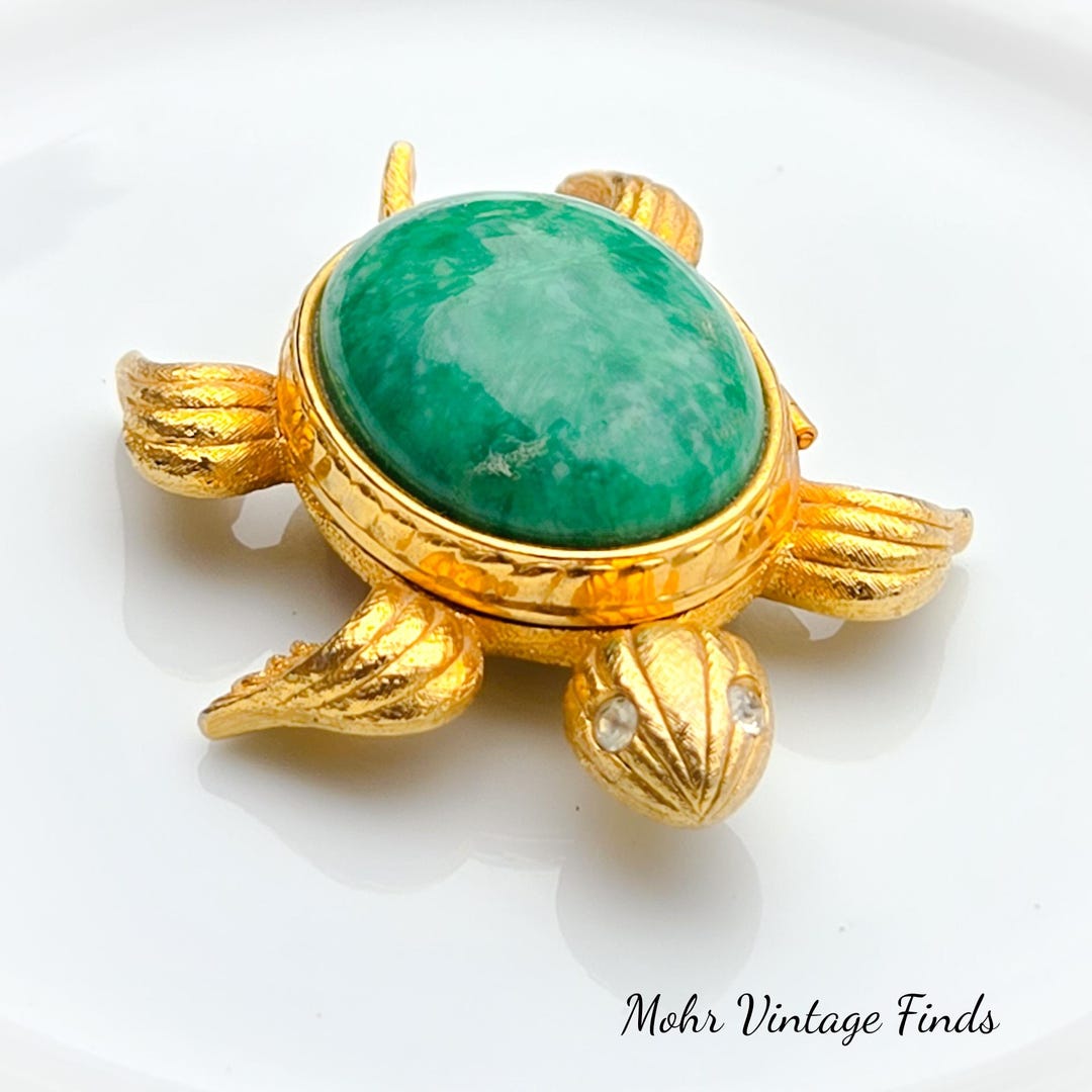 Vintage Avon Turtle Gold Tone and Turquoise Colored Stone Solid Perfume ...
