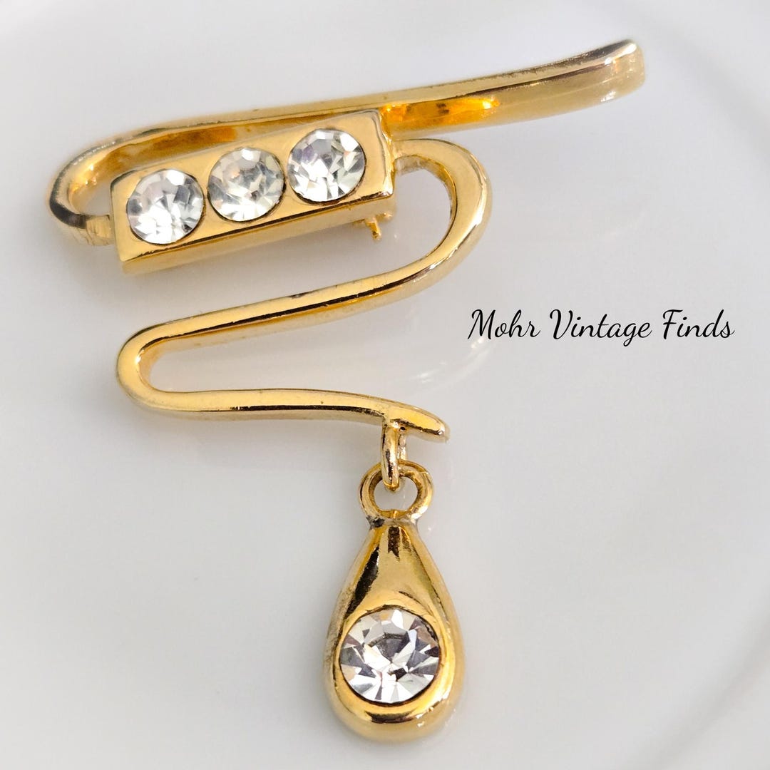 Vintage Gold Tone Crystal Swiggle and Teardrop Brooch - Etsy