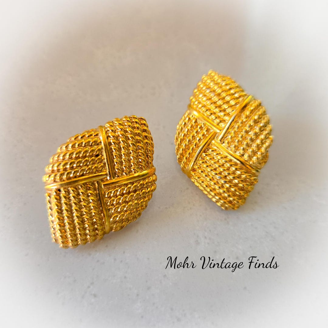Vintage Napier Braided Rope Gold Tone Post Earrings Signed - Etsy
