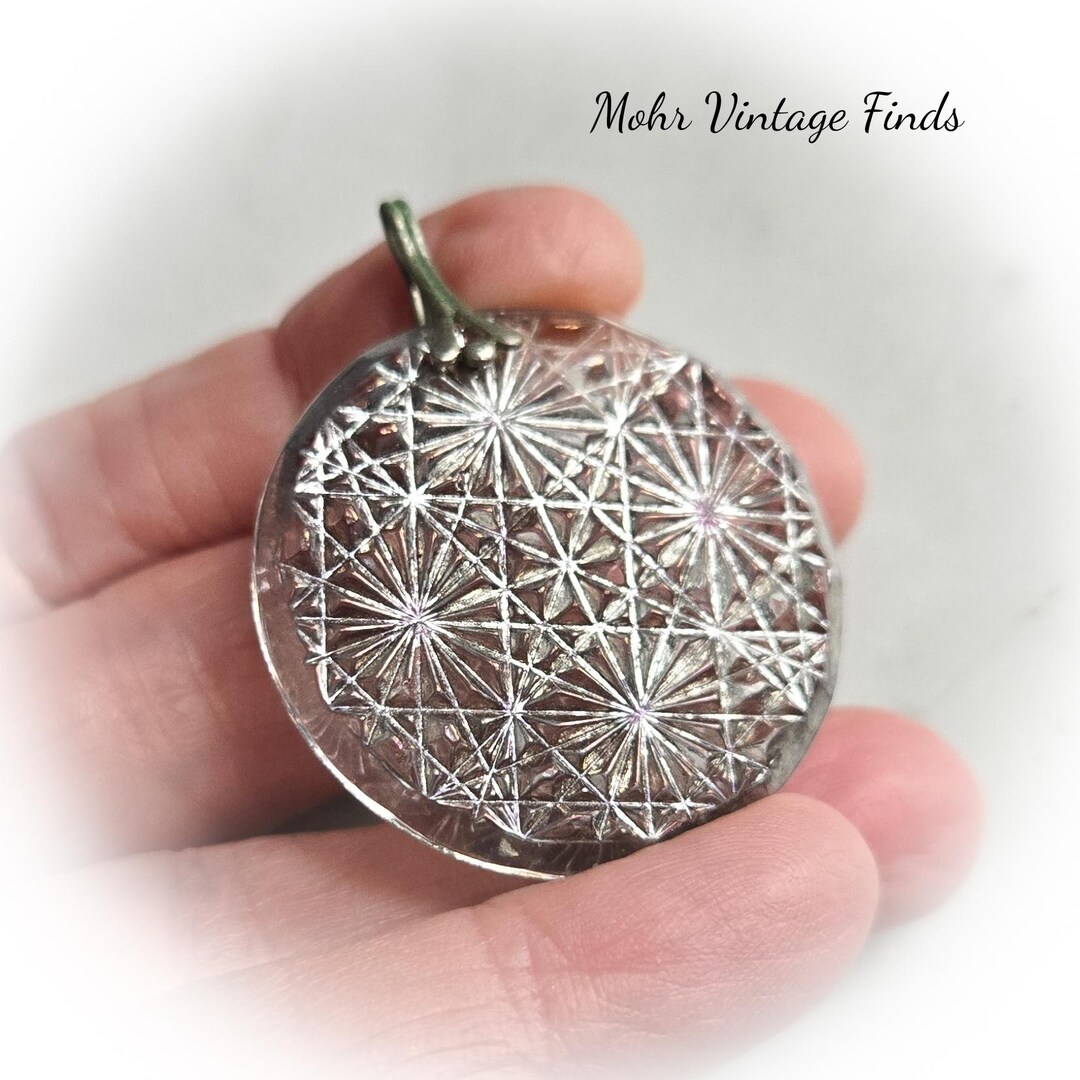 Vintage Etched Glass Beveled Snowflake Pendant -50s - Etsy