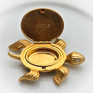 Vintage Avon Turtle Gold Tone and Turquoise Colored Stone Solid Perfume ...