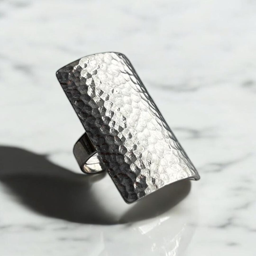 Silver Plated Steel Rectangular Ring, Free Size - Etsy