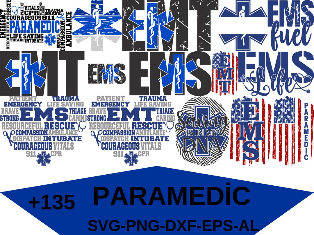 Pacote SVG paramédico, EMT Word Art Svg, Paramédico Word Art Svg, EMS ...