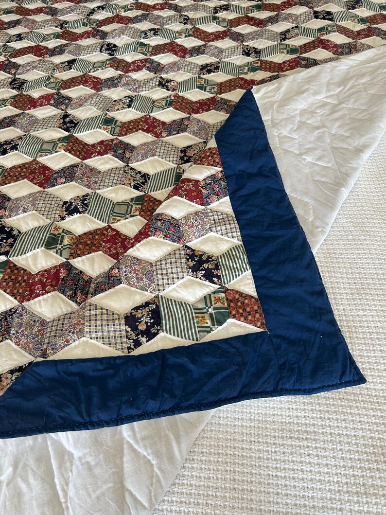 Vintage 1990s Tumbling Blocks Quilt: Full/queen Size, Soft Cotton - Etsy