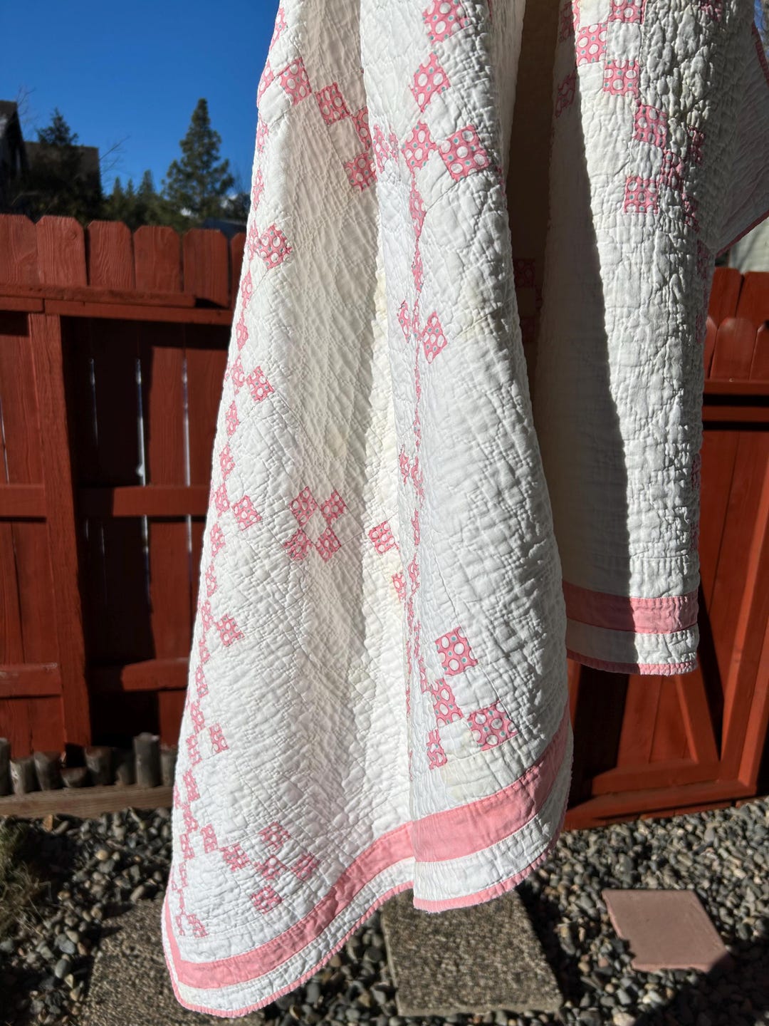 Vintage 1930s Pink Irish Chain Quilt Hand-stitched 7 SPI Crib or Lap ...