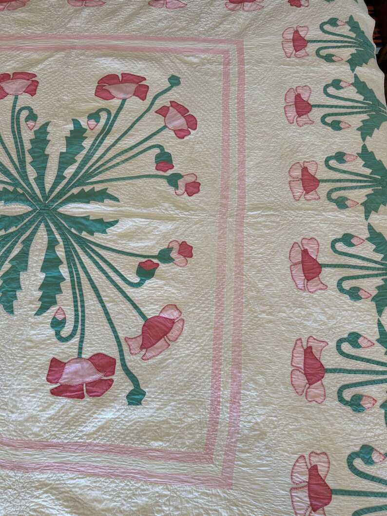 Vintage 1930s Marie Webster Poppy Quilt | 81x84 Queen | Hand Quilted ...