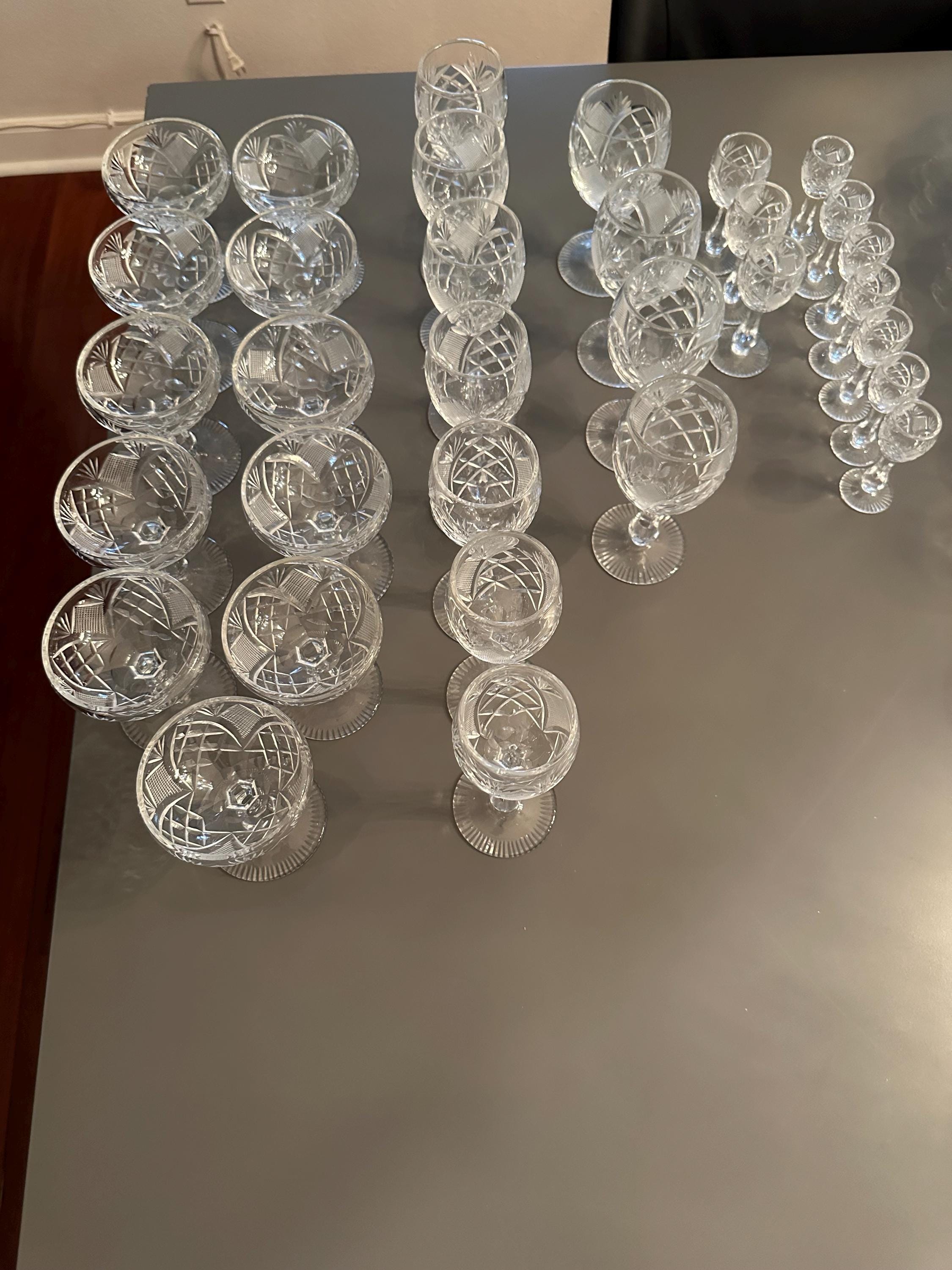 Bohemian Czech Crystal Stem Glass Set 32 Pieces - Etsy