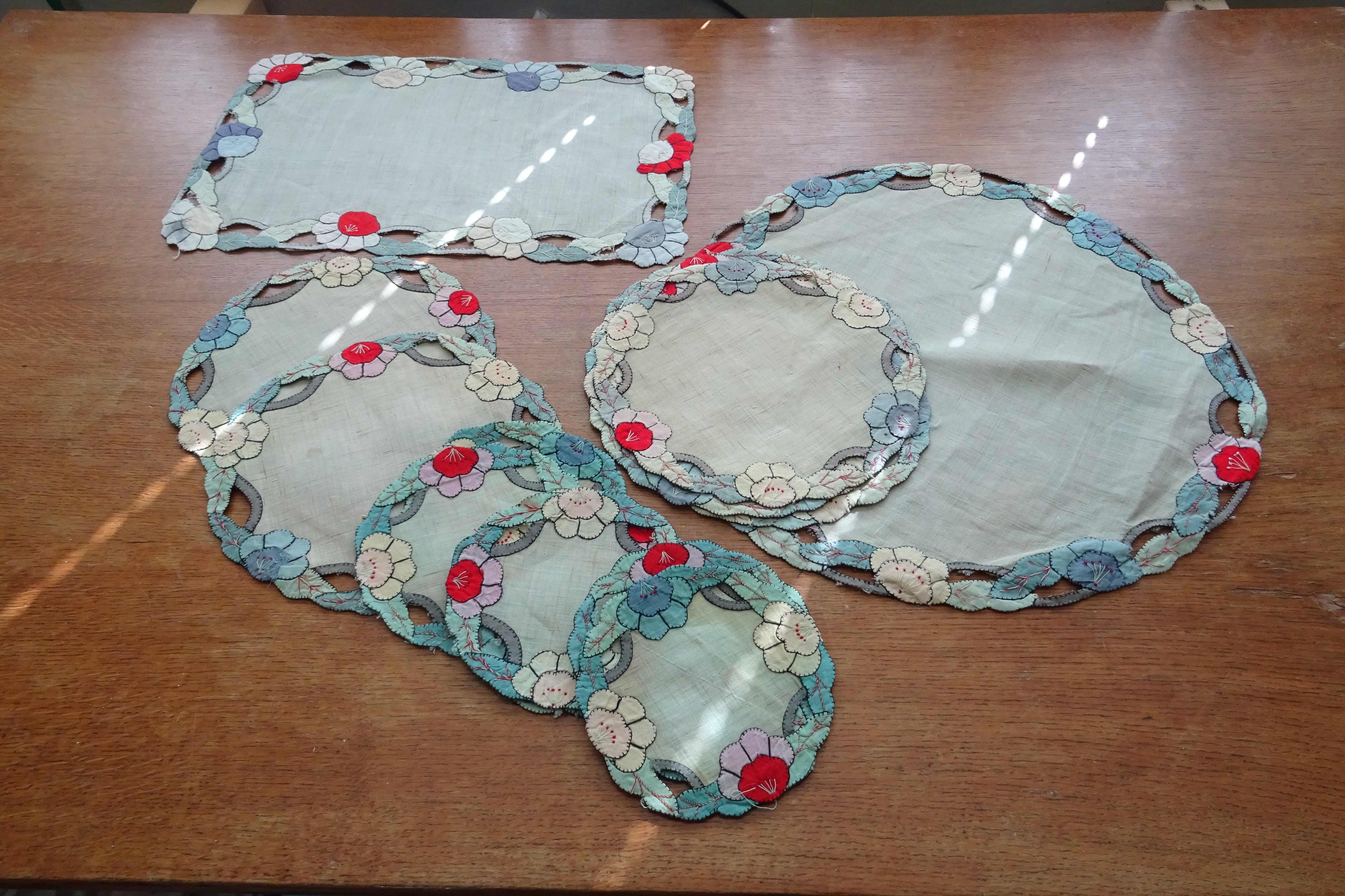 Vintage Table Mat Set All Hand Made. Centre Cloth Garden - Etsy