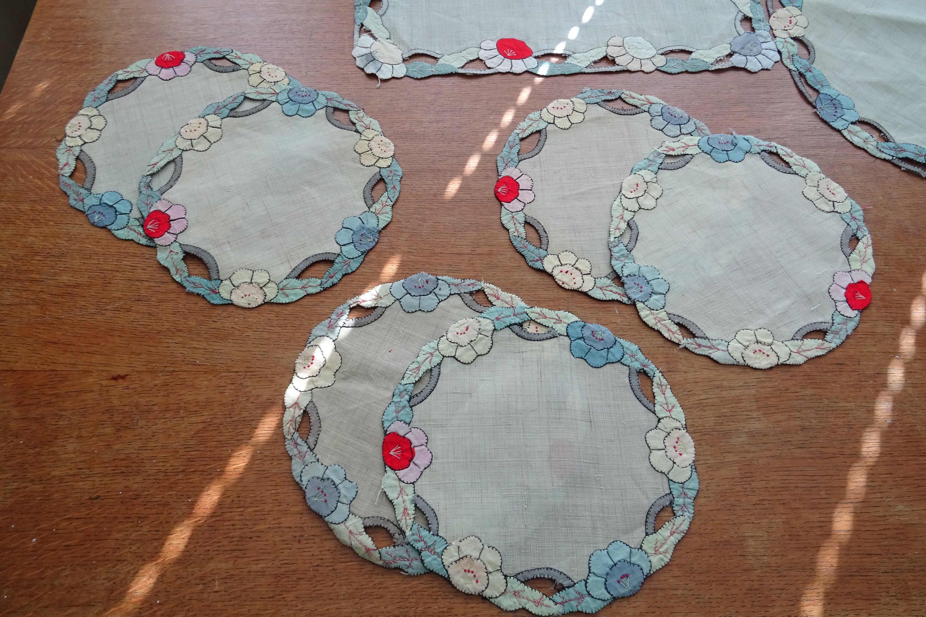 Vintage Table Mat Set All Hand Made. Centre Cloth Garden - Etsy