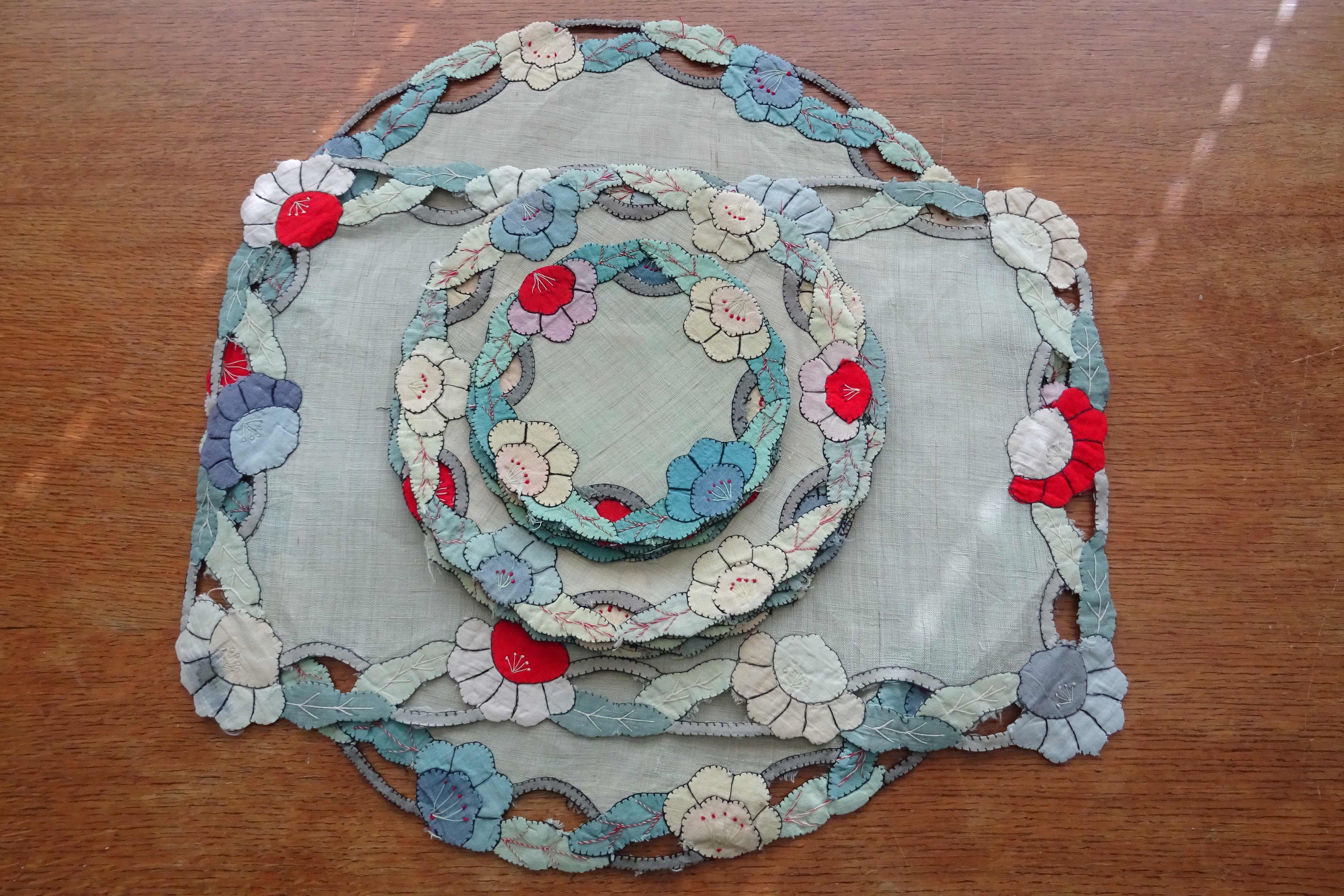 Vintage Table Mat Set All Hand Made. Centre Cloth Garden - Etsy